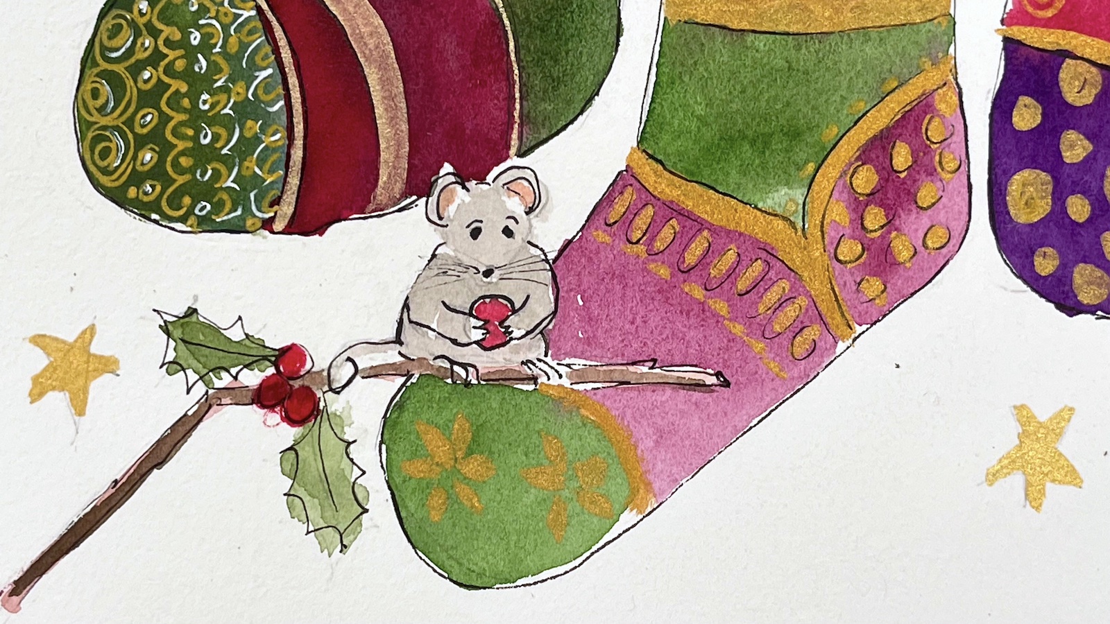 Christmas Stockings and the Mouse Family | Diane Antone Studio