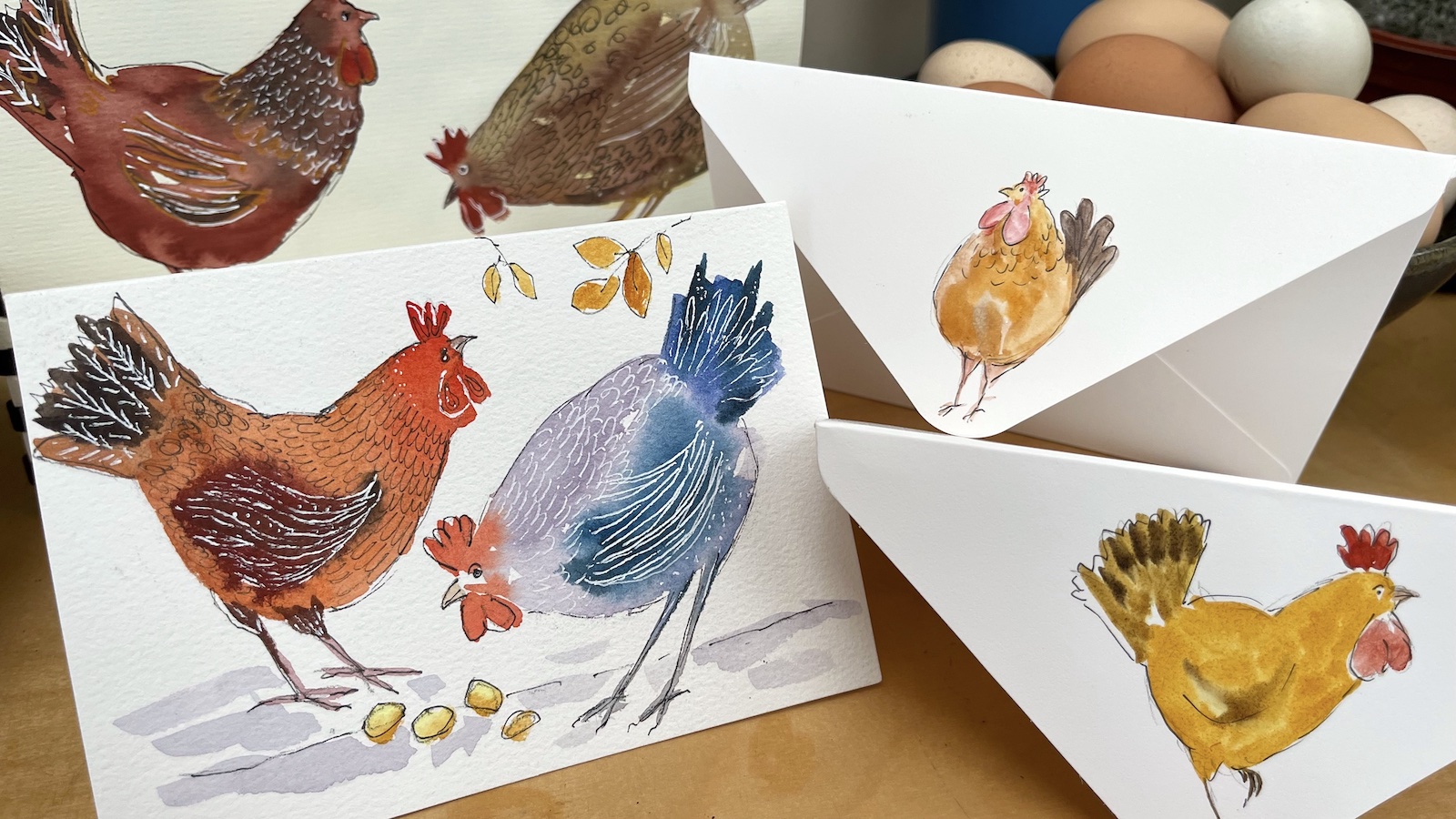 Two Fine Hens Greetings Card to paint | Diane Antone Studio
