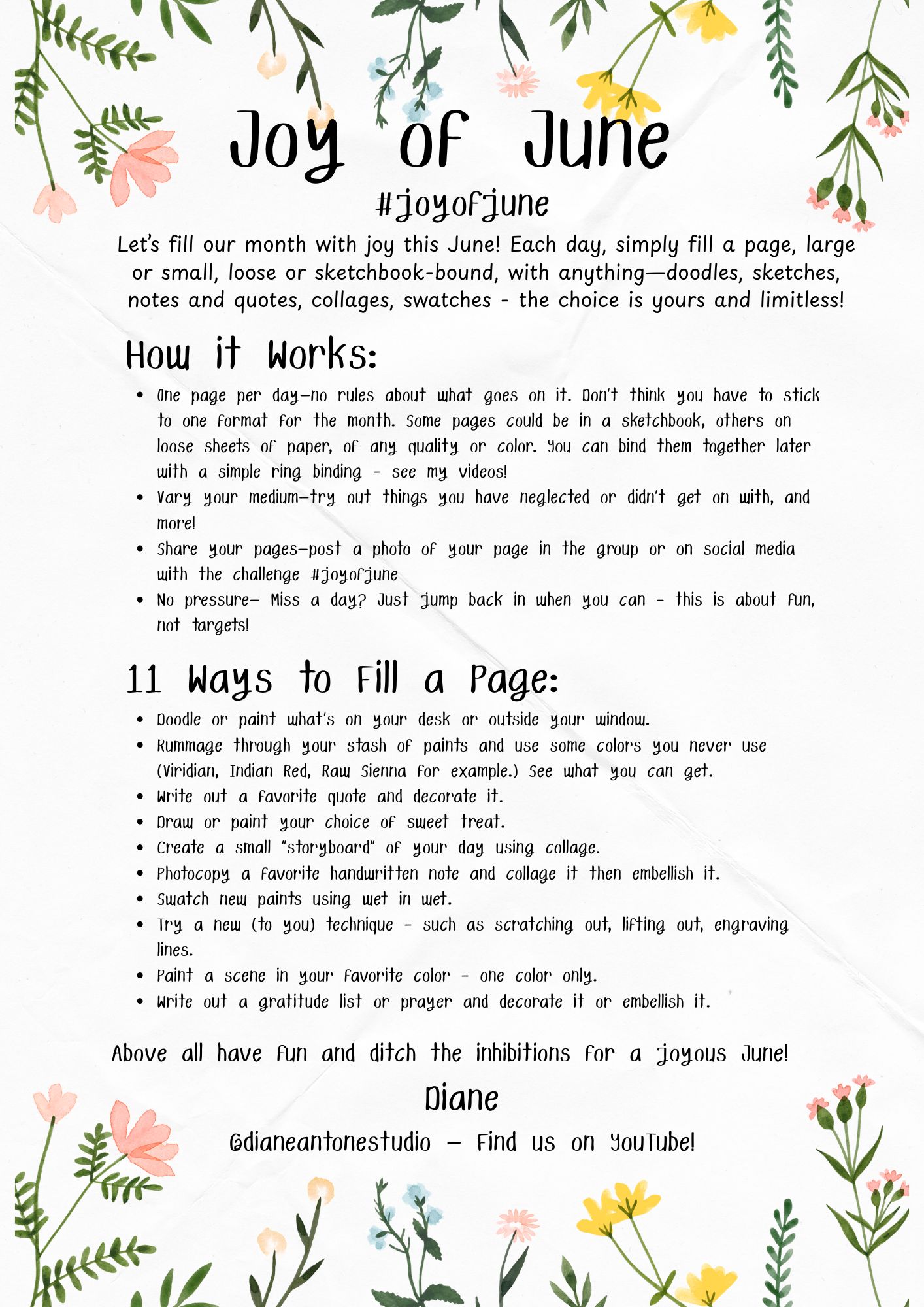 "Joy of June" Prompt Sheet | Diane Antone Studio